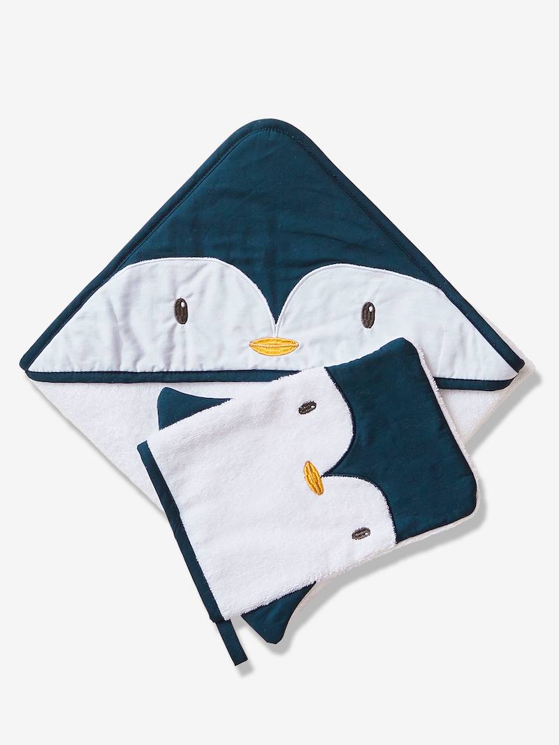Penguin Bath Cape + Bath Mitt Set - white, Bedding & Decor
