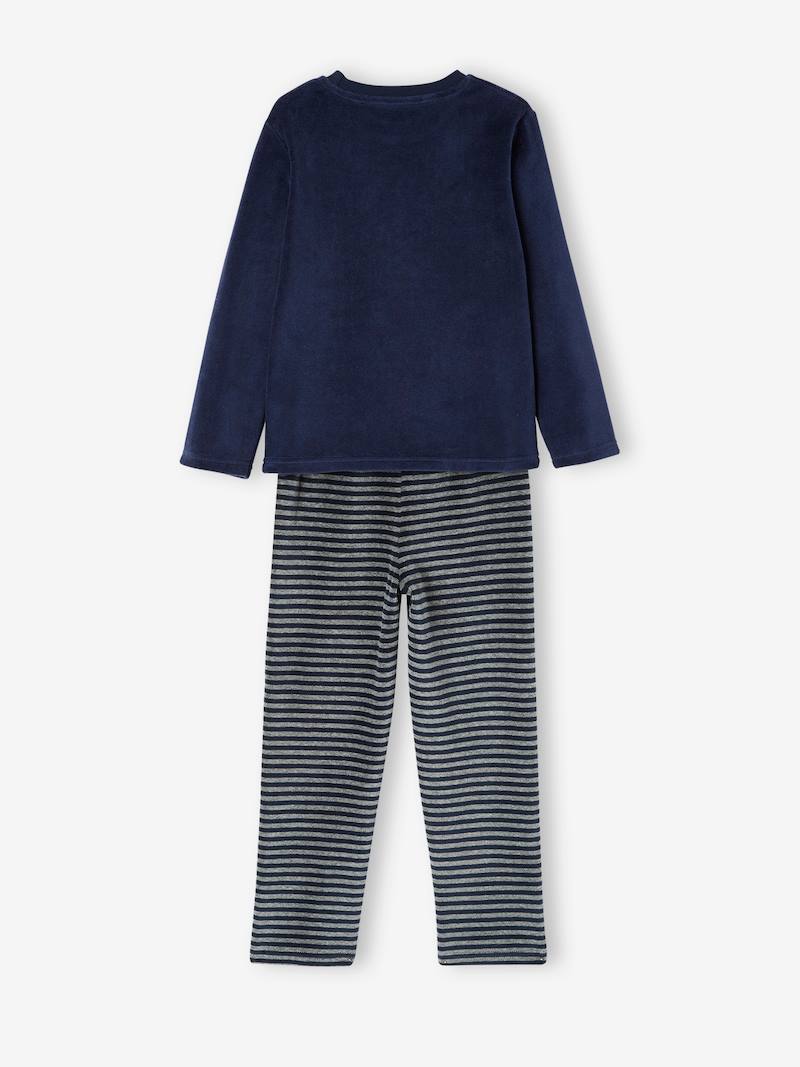 Pack of 2 "Nature" Pyjamas in Velour for Boys - blue dark solid with ...