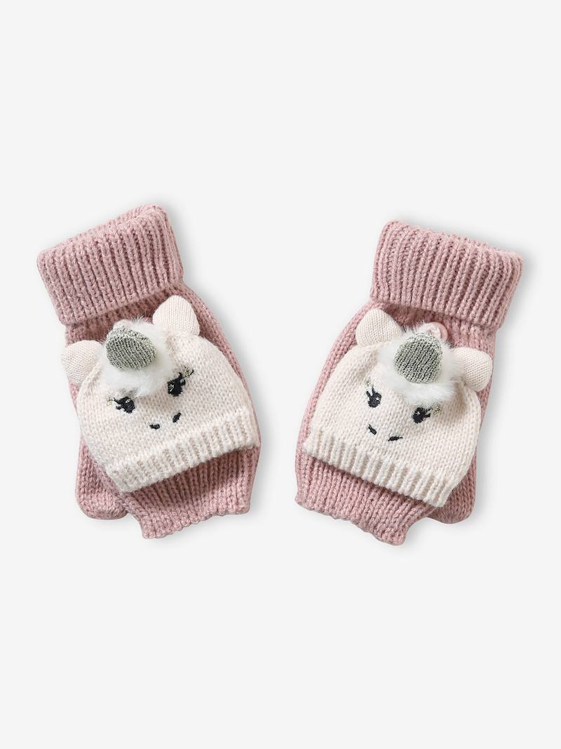 Knitted Unicorn Mittens/Gloves for Girls - pink light solid with design ...
