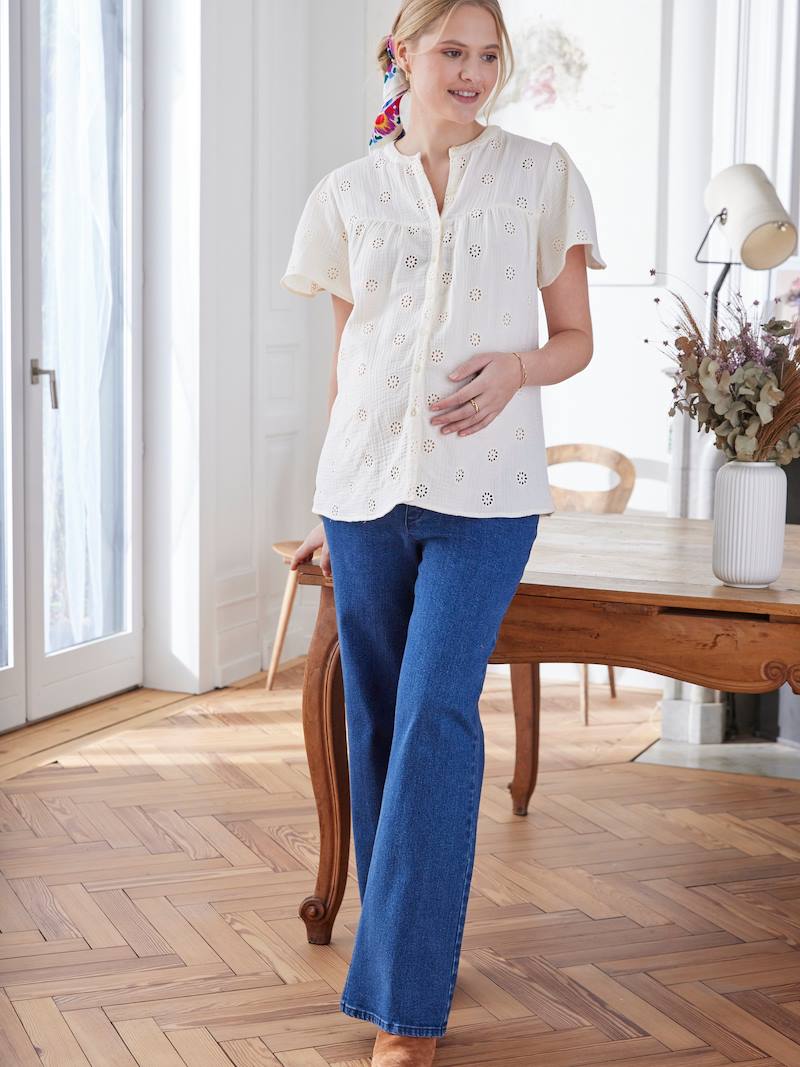 Embroidered Cotton Gauze Blouse, Maternity & Nursing Special - ecru ...