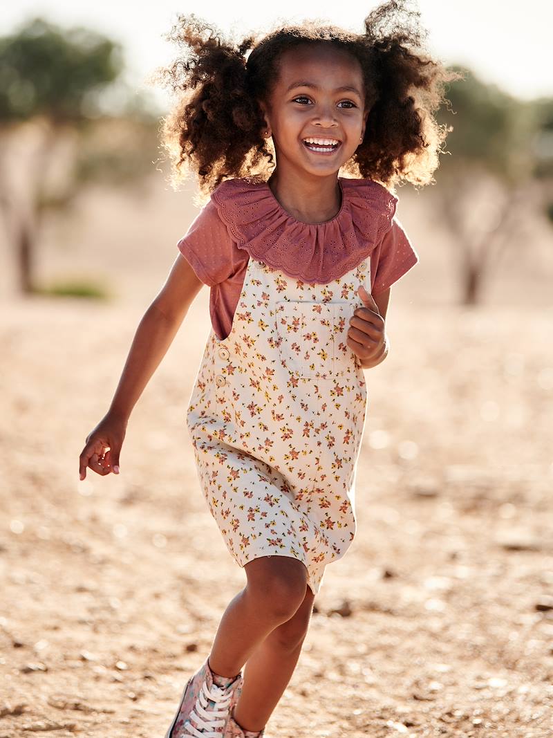 Top with Frilled Collar in Broderie Anglaise for Girls - old rose, Girls