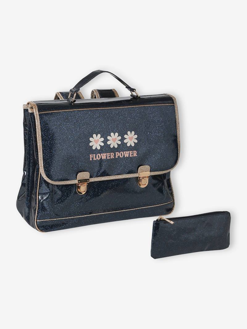 Satchel with "Flower Power" Glitter & Pencil Case, for Girls - night ...