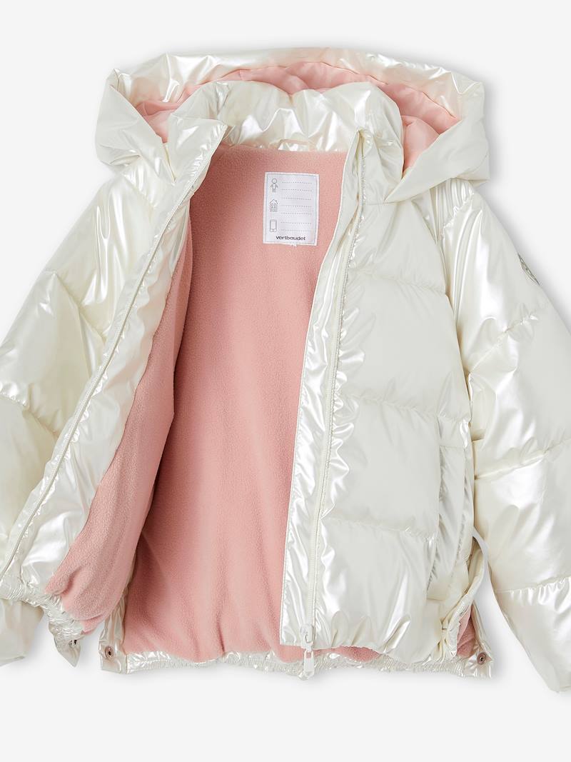 Padded Jacket with Pearl-Effect Hood & Polar Fleece Lining, for Girls ...