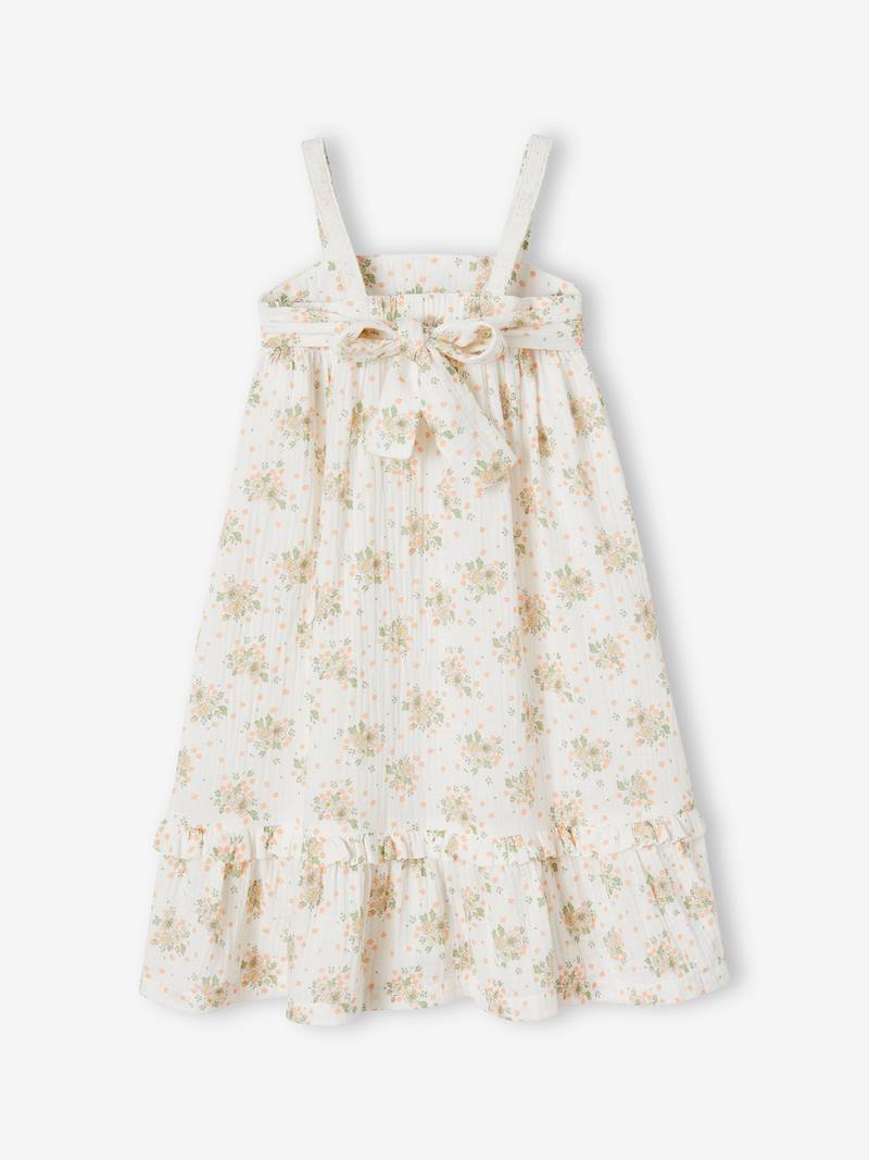 Midi Strappy Dress in Cotton Gauze, Broderie Anglaise Detail, for Girls ...