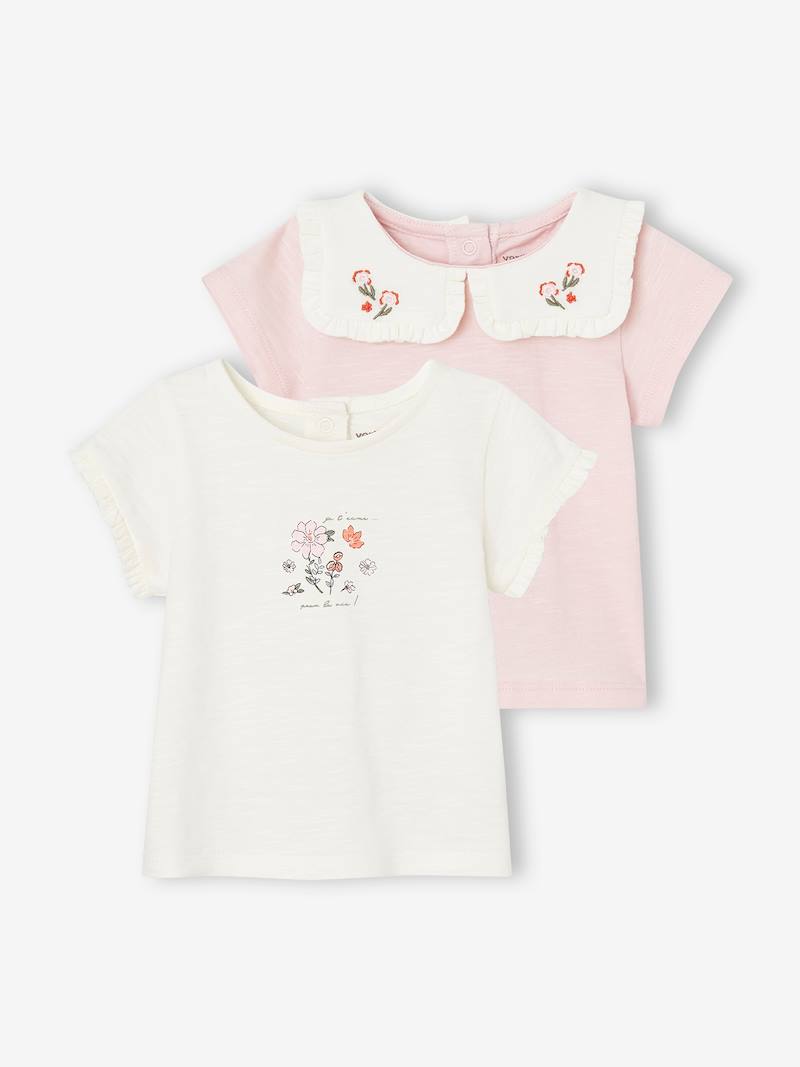 Pack of 2 T-Shirts in Organic Cotton for Newborn Babies - rose, Baby