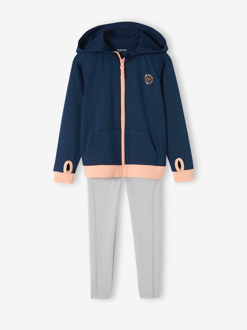 Ensemble de sport sweat zippé et legging technique fille - marine, Fille