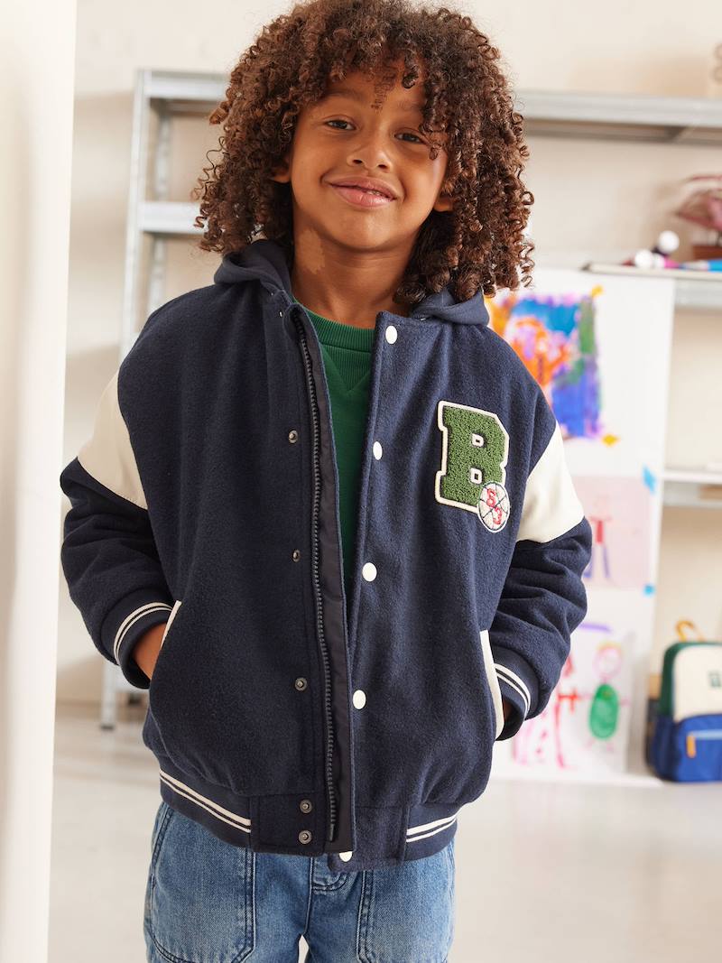 Varsity Jacket with Detachable Hood, for Boys - navy blue, Boys