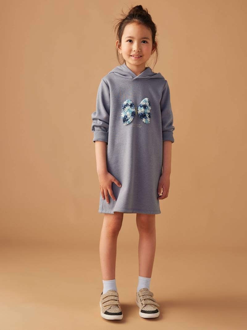Fleece Dress with Hood & Fancy Details for Girls - green, Girls