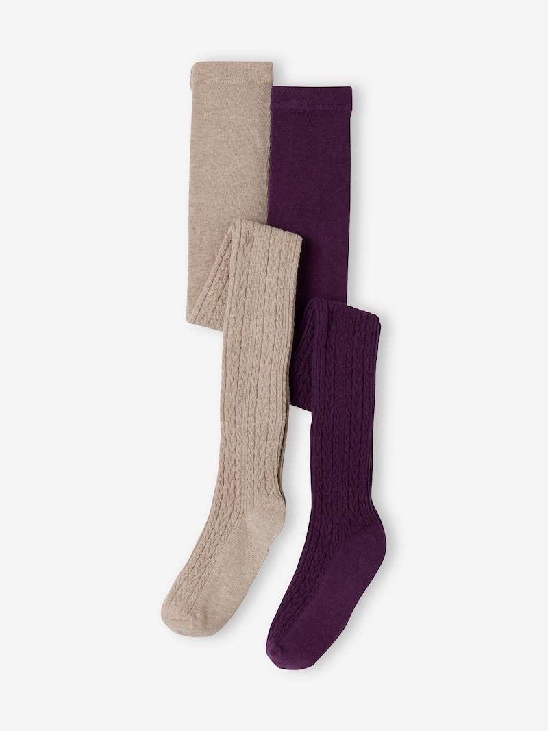 Pack of 2 Pairs of Fancy Cable Knit Tights for Girls - blush, Girls