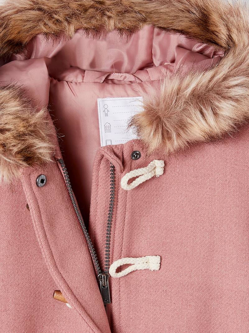 Hooded Duffel Coat with Toggles, in Woollen Fabric, for Girls - blush ...