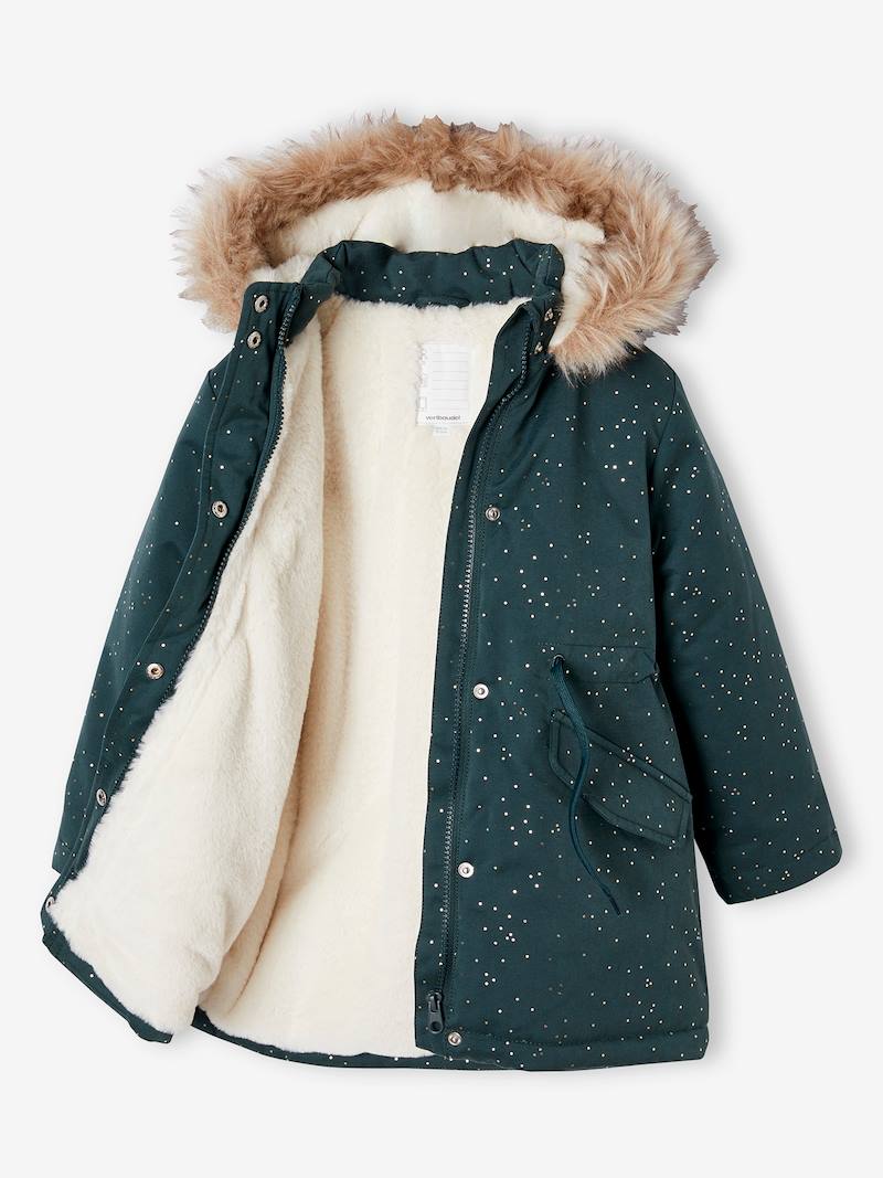 Glittery Parka Lined in Faux Fur, for Girls - blush, Girls