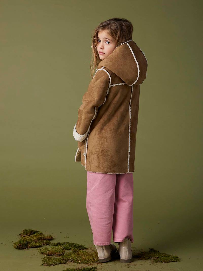 Shearling-Type Coat with Hood for Girls - brown, Girls