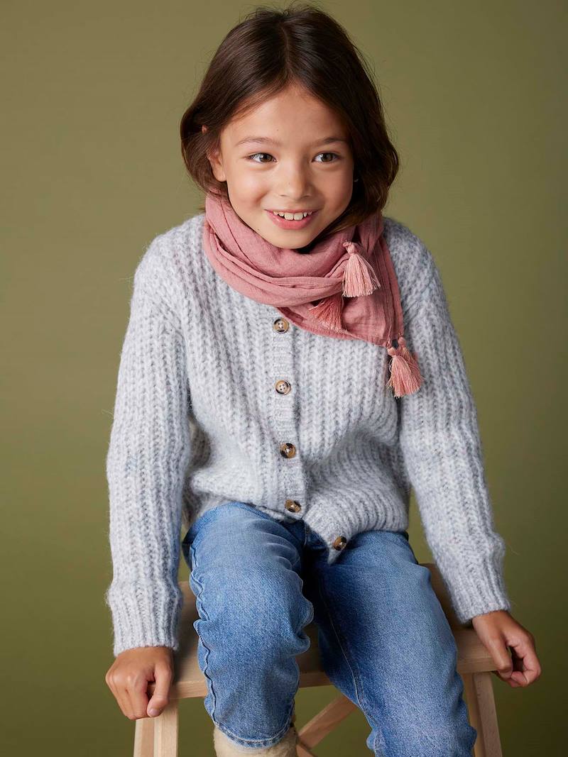 Loose-Fitting Soft Knit Cardigan for Girls - marl grey, Girls