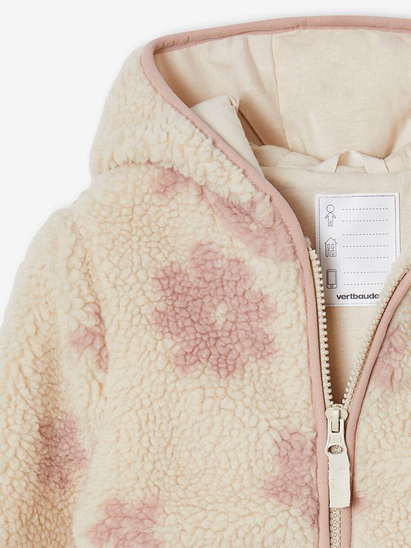 Girls' floral pop hooded sherpa jacket - vanilla, Girls