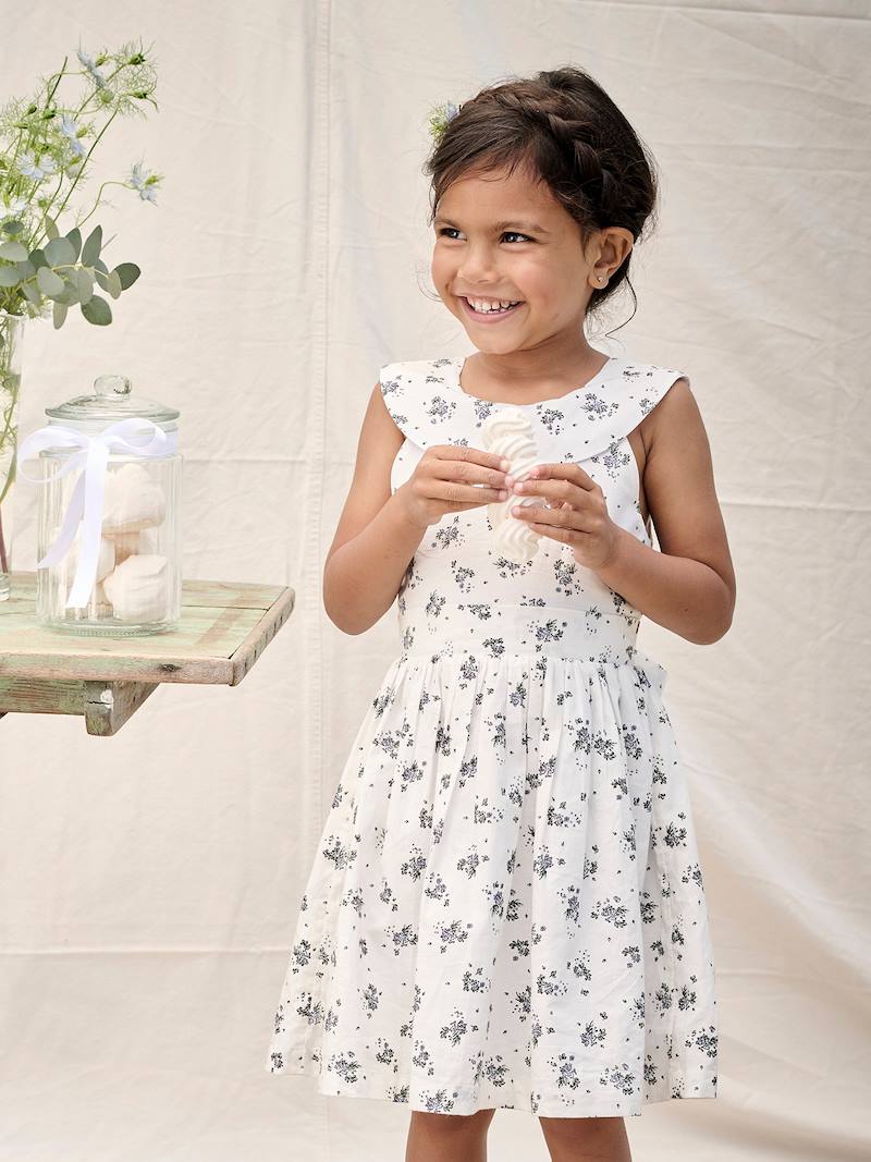 Floral Print Occasion Wear Dress for Girls - white, Girls