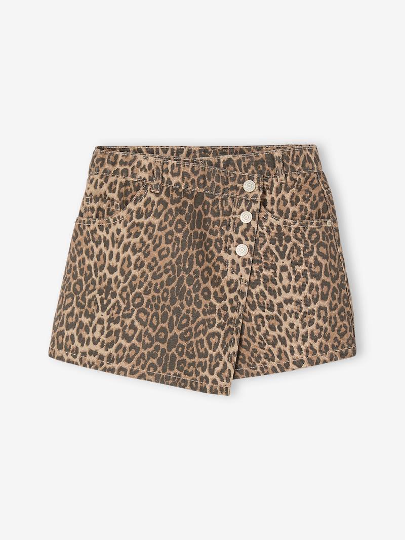 Asymmetrical Leopard Print Mini Skort for Girls, JONEN - beige, Girls