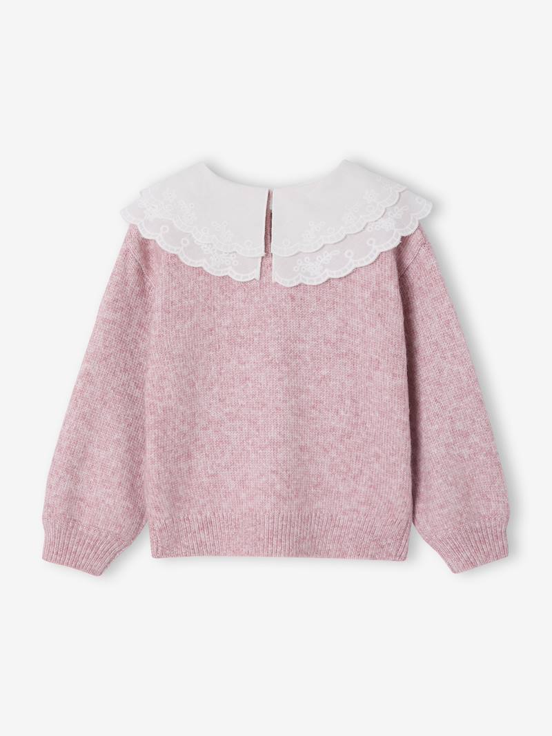 Soft Knit Jumper with Embroidered Double Collar, for Girls - rose, Girls