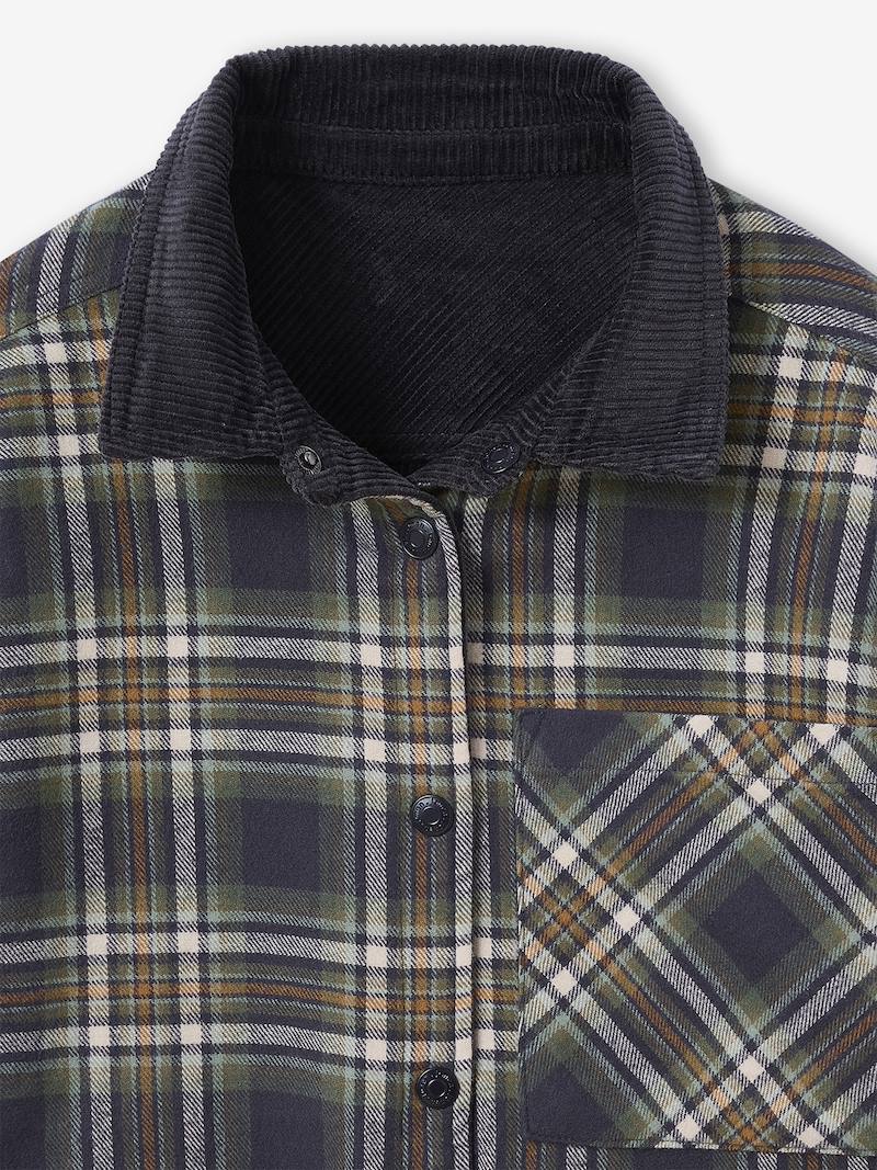 Reversible Flannel & Velour Shirt for Boys, JONEN - anthracite, Boys