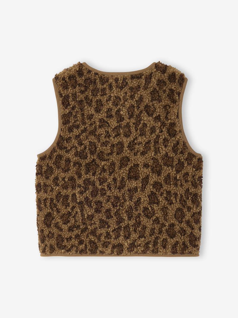 Leopard Print Waistcoat in Sherpa - brown, Girls