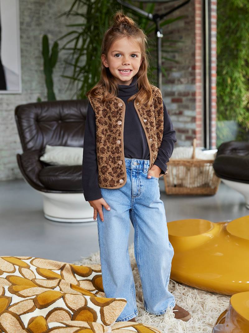 Leopard Print Waistcoat in Sherpa - brown, Girls