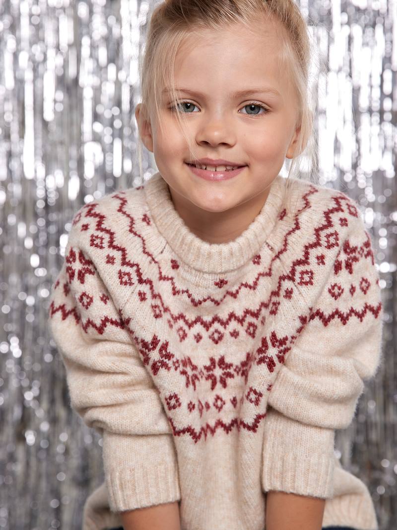 Pull jacquard enfant mixte noël capsule famille - écru, Fille